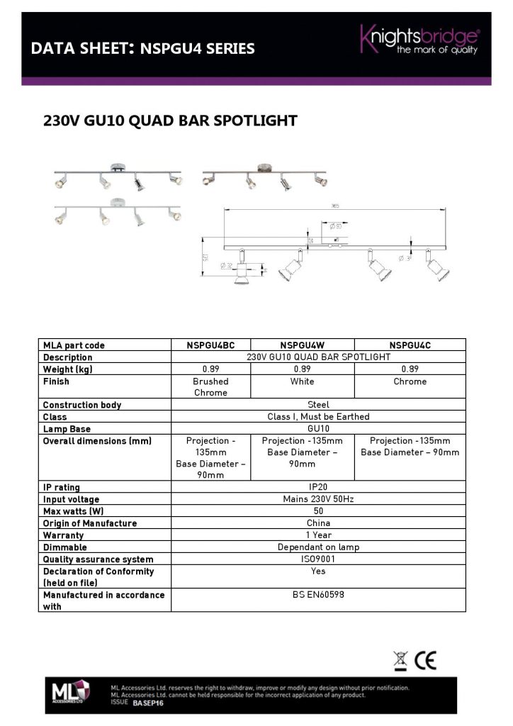 Knightsbridge 230V GU10 Quad Bar Spotlight - Brushed Chrome - C&J ...